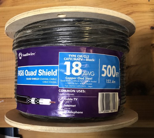 Southwire RG6 Quad Shield Coax Cable 500 FT. 18 AWG Black 56918445 CM ...