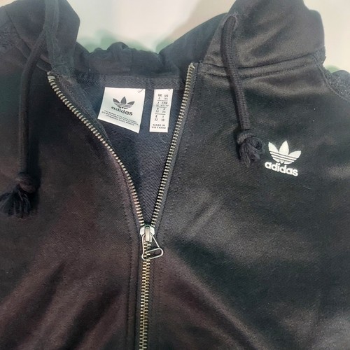 Adidas Womens Black Full Zip Hoodie Lace On Sleeves 6 Gothic Grunge ...