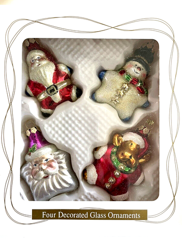 Box of 4 Glass Christmas Ornaments In Box Target 2001 Santas Snowman | eBay