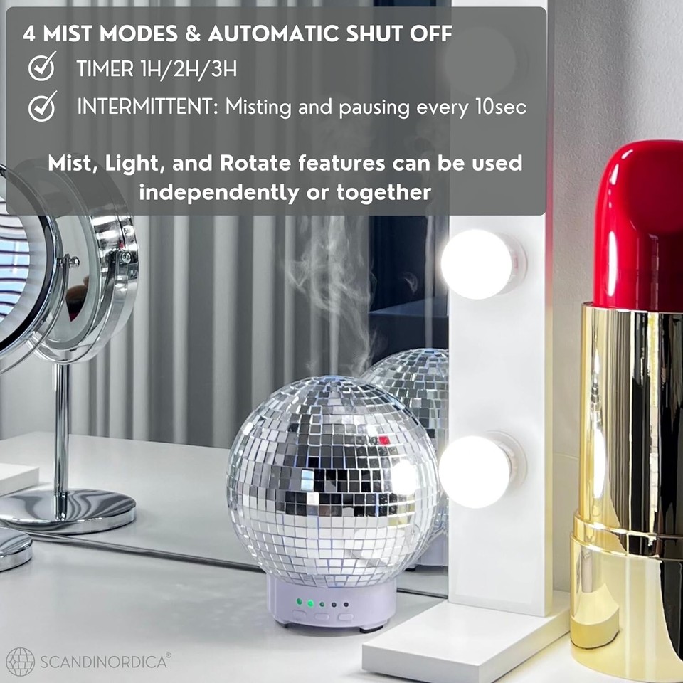 Disco Diffuser Ball Rotating -Essential Oil Diffuser with Whispe Quiet ...