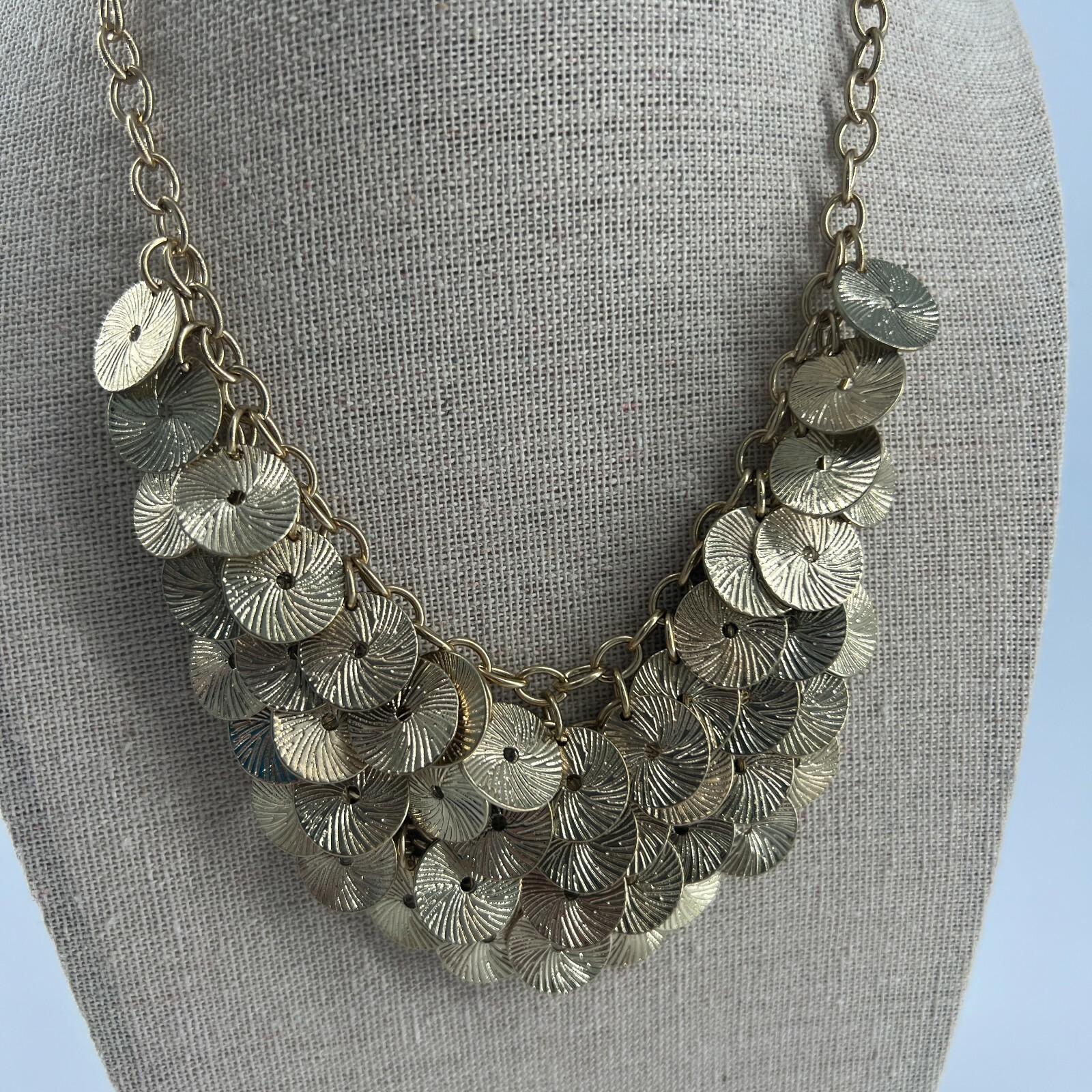 Layered Gold Disc bib bangle statement necklace - Gem