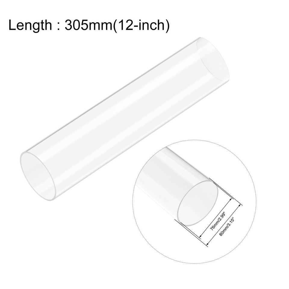 Clear Rigid Acrylic Pipe 76mm(3") ID x 80mm OD x 305mm(12") Round Tube ...