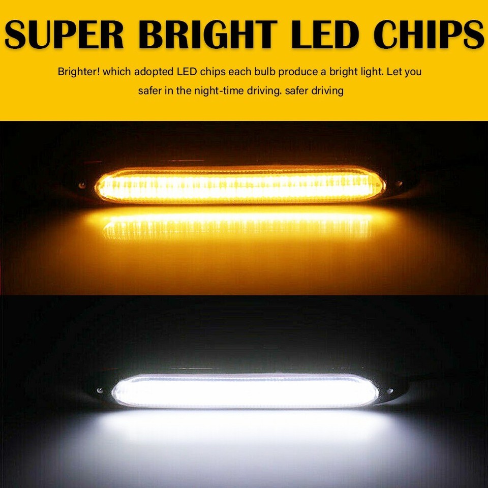 2pcs 9.3" DRL Car LED Strips Driving Light White Yellow Turn Signal ...