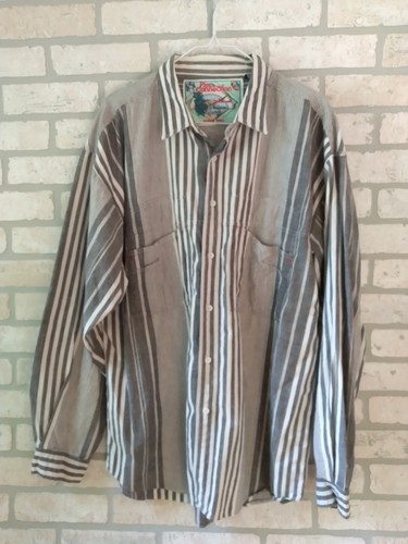 Vintage Men's Pier Connections Long Sleeve Button Down Gray White Stipe ...