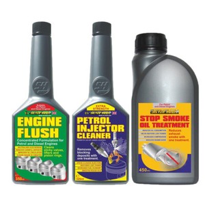 3 Pack Engine Flush + Petrol Injector Cleaner + Exhaust Stop Smoke Oil ...