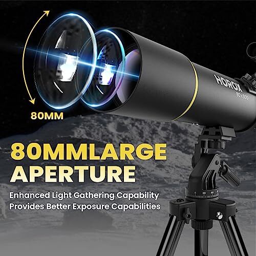Telescope 80mm Aperture 500mm Refractor Telescope For Adults Ink Black