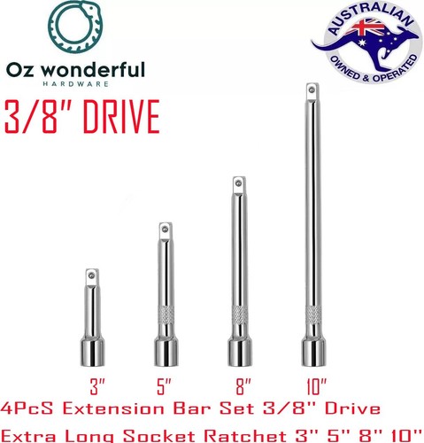 4Pc 3/8" Dr. Extension Bar Set 3" - 10" Drive Extra Long Socket Ratchet ...