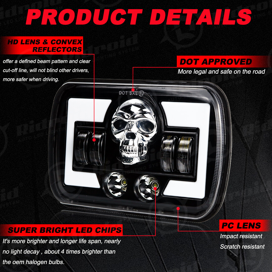 1978-1981 Chevy El Camino Malibu LUV Truck 5x7" 7x6 RGB LED Headlight ...