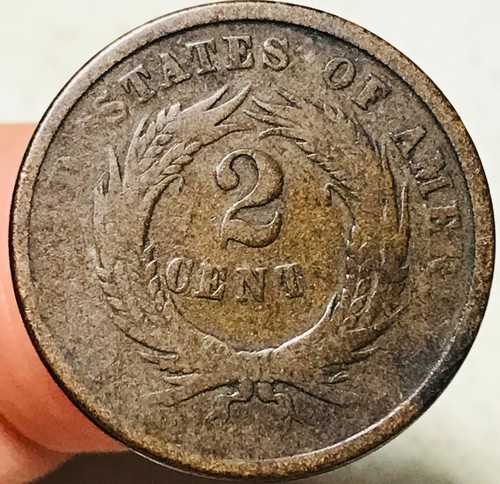 1865 Two Cent Piece 2C Ungraded Civil War Date US Copper Coin CC26927 ...