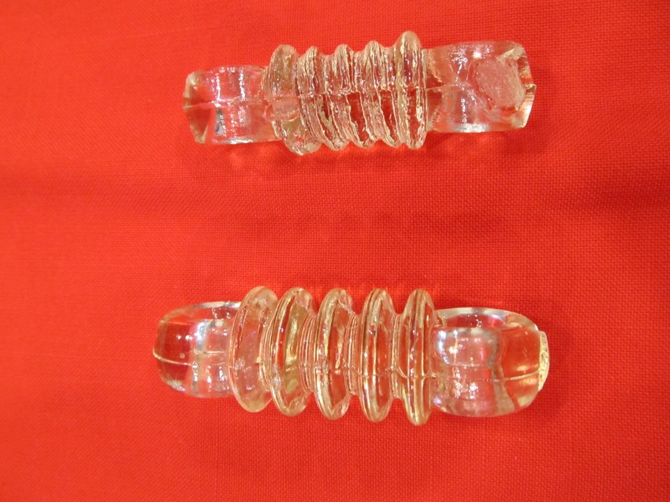 (2) Vintage Clear Glass Coil Radio Antenna Strain Dog Bone Insulators ...