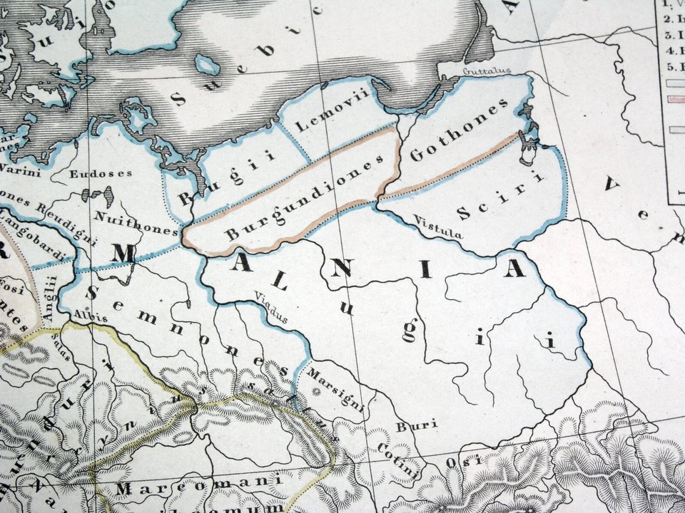 1878 ANTIQUE MAP OF GERMANIA MAGNA PANNONIA BRITANNIA NORICUM ROME ...