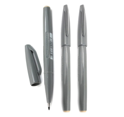 Pentel Sign Pen S520 Fibre Tip Marker Pens Calligraphy - Grey - Pack of ...