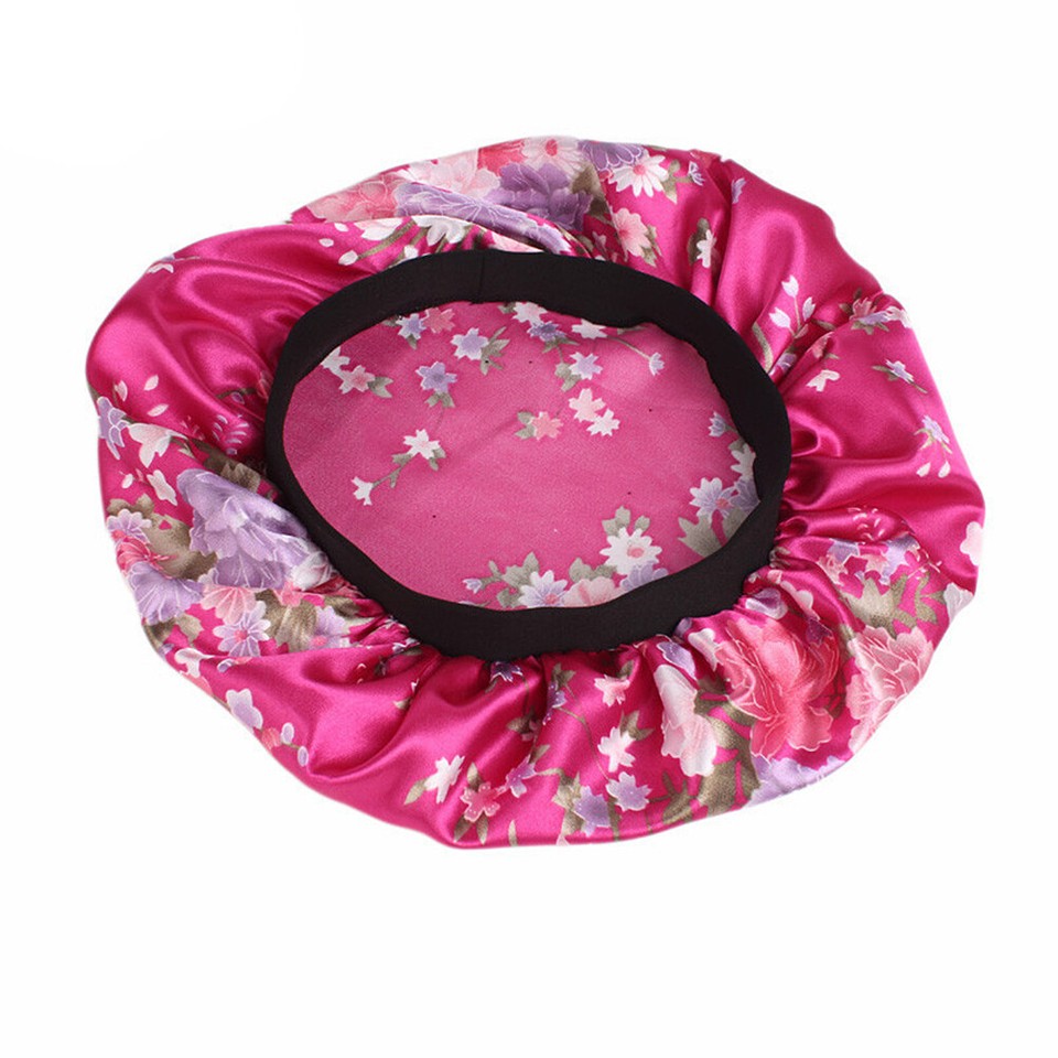 US Women Satin Night Sleep Cap Hair Bonnet Hat Silk Head Cover Wide ...