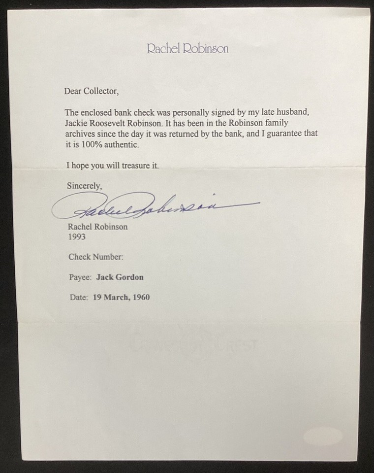 Jackie Robinson Signed Check 2x Baseball Dodger Rachel Letter Autograph ...