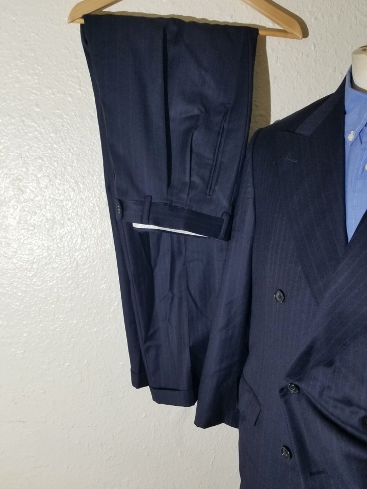 Ermenegildo Zegna Double Breasted Navy stripe 2pc Suit 44R Jacket Pants ...
