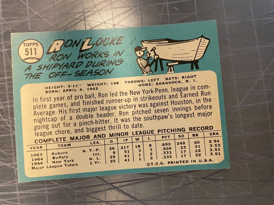 1965 TOPPS #511 RON LOCKE NEW YORK METS BASEBALL CARD NM/MT | eBay