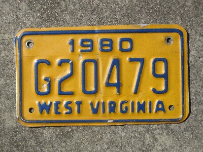 1980 West Virginia Motorcycle License Plate WV WVA Harley Indian Honda ...