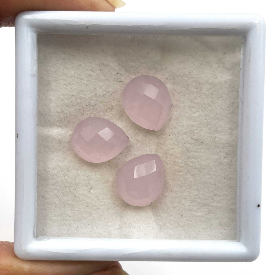 Lot de 3 pierres précieuses en vrac taillées à damier poire calcédoine ...