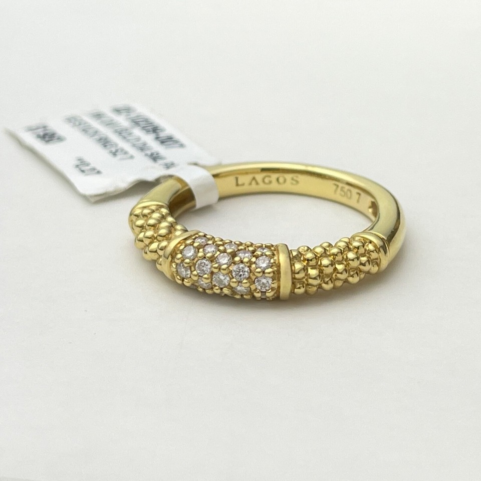 LAGOS Caviar Gold Diamond Stack Ring in 18K Yellow Gold Size 7 | eBay