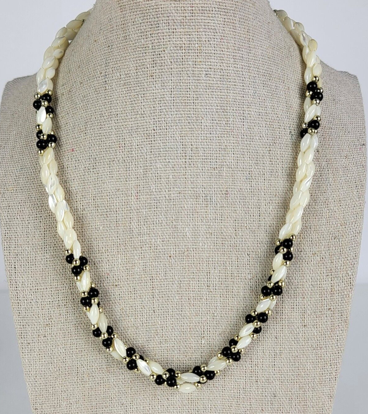 Vintage White Rice Pearl Black And Gold Bead Twisted … - Gem