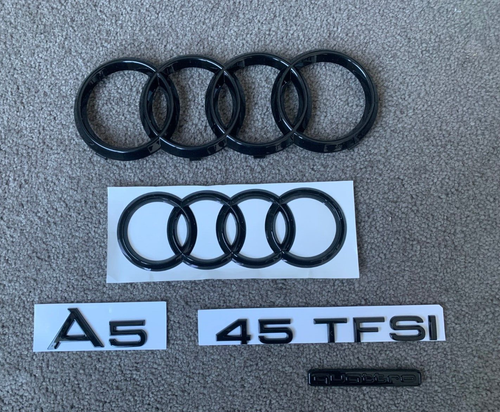 Gloss Black Front Flat Rear Emblem Badge Full set for Audi A5 45TFSI F5 ...