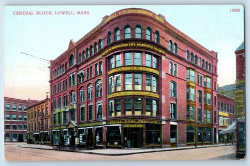 Lowell Massachusetts Postcard Central Block Building Exterior View 1910 ...