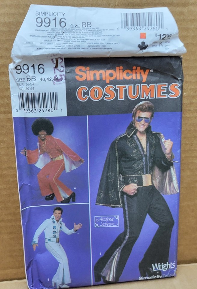 Simplicity 9916 Costumes UnCut Men's Elvis Michael Jackson Disco sz 40 ...