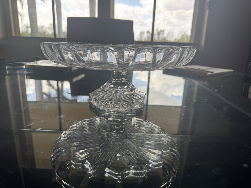 Clear Cut Glass Round Cake Stand with Beaded Edge and Glossy Finish | eBay