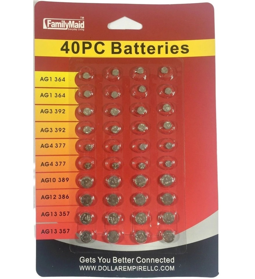 120 PC BUTTON CELL ASSORTED COIN BATTERIES ALKALINE 40 piece packs ...