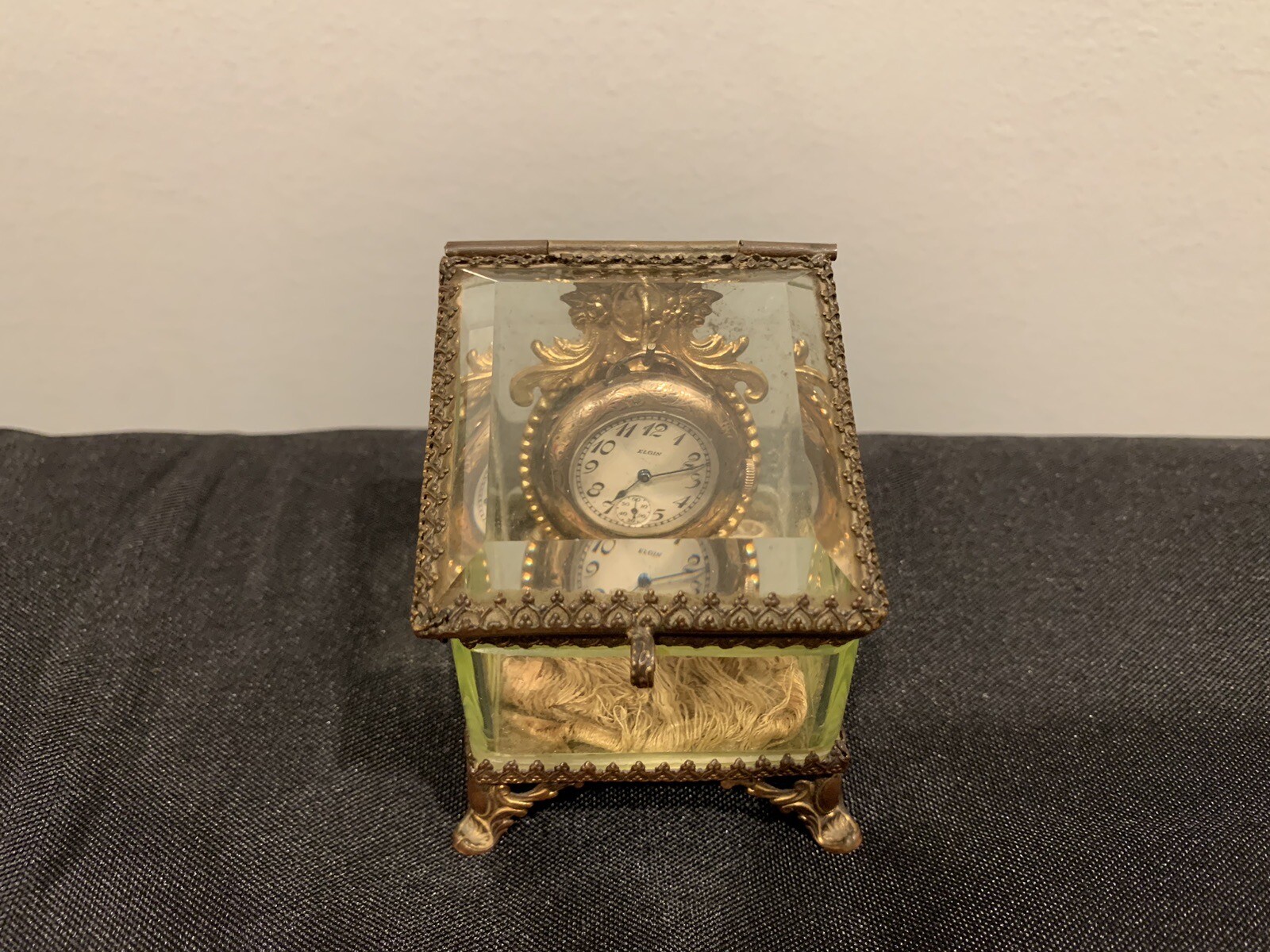 French Uranium Glass Clock Complete With Elgin Pocket Watch Circa 1920 ...