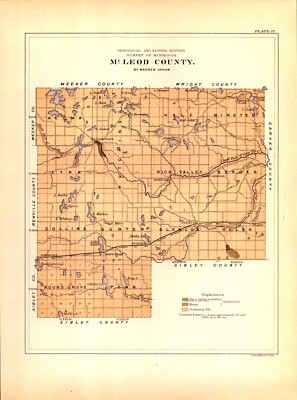 "McLEOD COUNTY", MINNESOTA, NATURAL HISTORY SURVEY Antique geology map ...