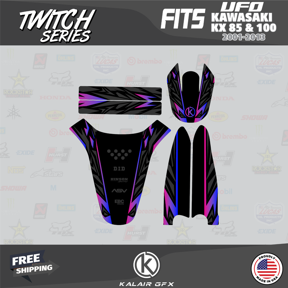 Graphics Kit for Kawasaki KX85 KX100 UFO Restyle 2001-2013 Twitch ...