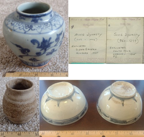 4 Song & Ming Dynasty Chinese ceramics: 2 vases & 2 bowls, excavated ...