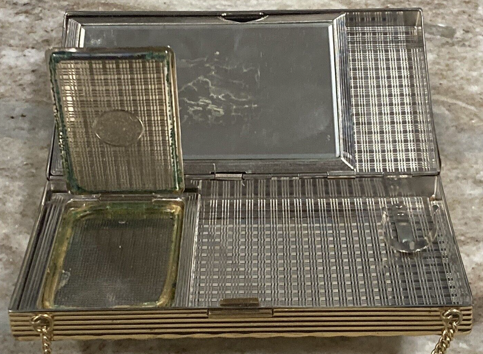 EVANS Gold Tone Ladies Compact Makeup Cigarette Case Clutch Purse w ...