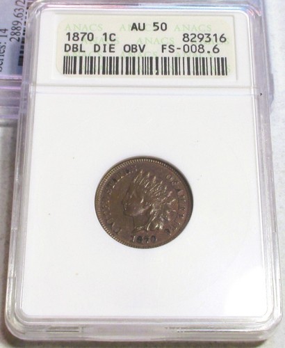 1870 DOUBLE DIE OBVERSE DDO INDIAN HEAD CENT PENNY ANACS AU50 RARE US ...