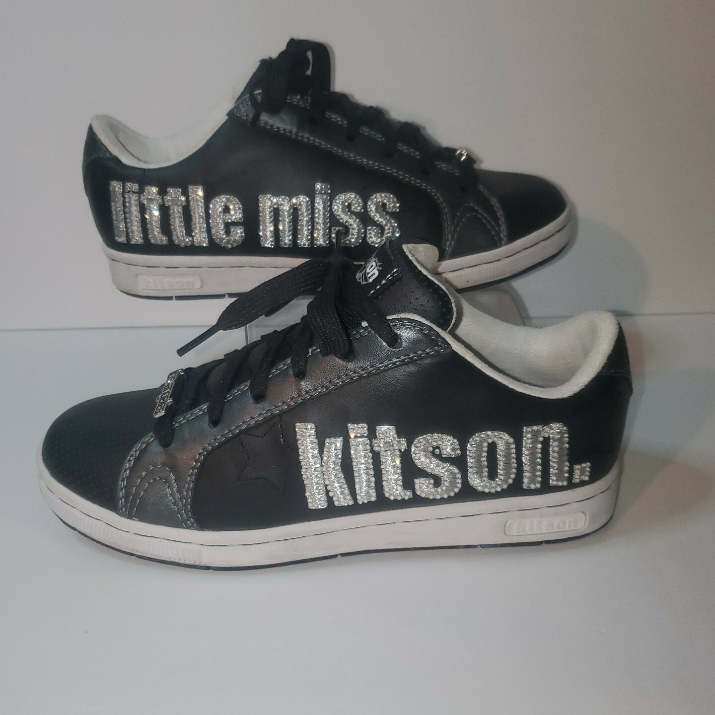 KITSON LA Little Miss Blk/Wht Leather Rhinestone Sne… - Gem