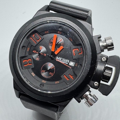 Magir Quartz Watch Men Black Chronograph Date 51mm Rubber Analog New ...