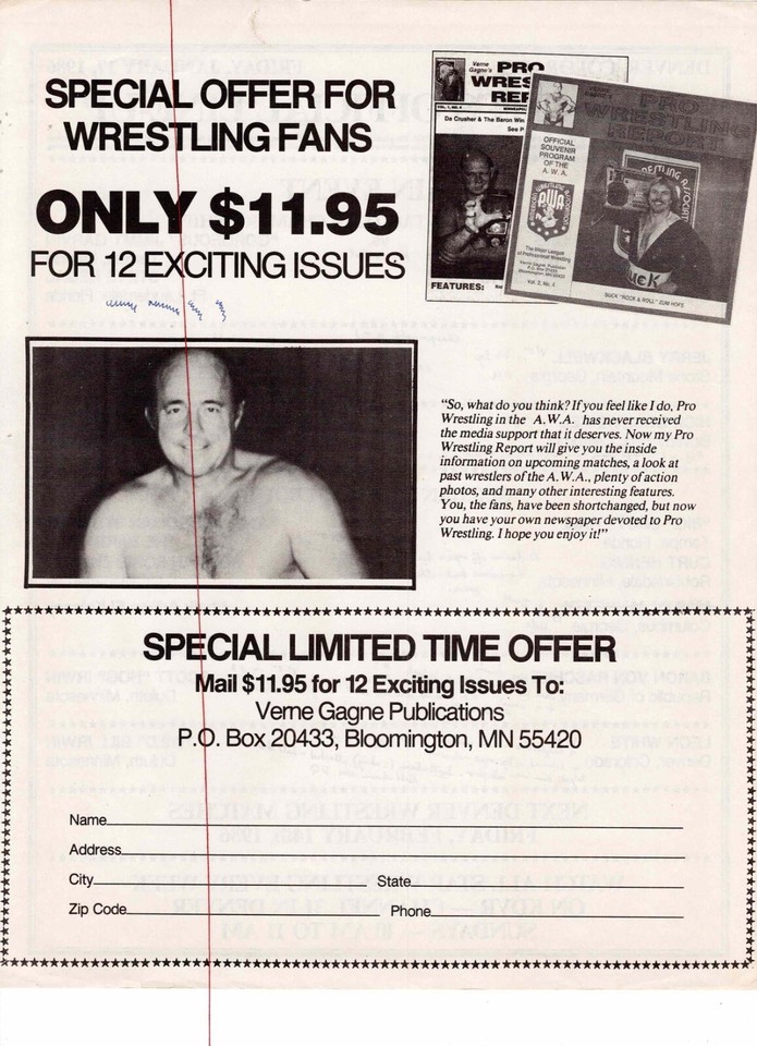 Tag Team Championship Line-Up Jan 17 1986 Denver Program Two Tag Team ...