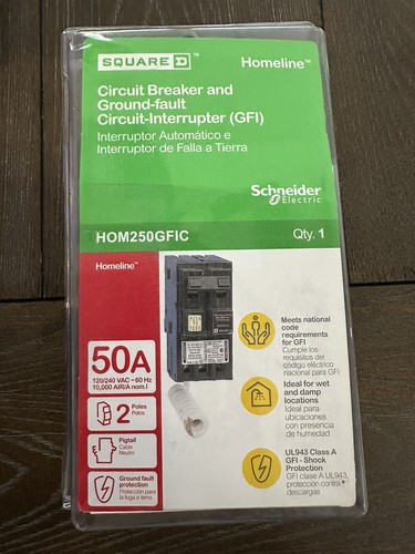 HOM250GFI SQUARE D HOMELINE SERIES 2 POLE 50A GFCI GROUND-FAULT CIRCUIT ...