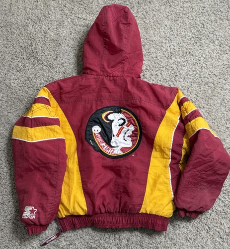 VTG 90s FLORIDA STATE SEMINOLES STARTER HOODED PULLOVER PUFFER JACKET ...