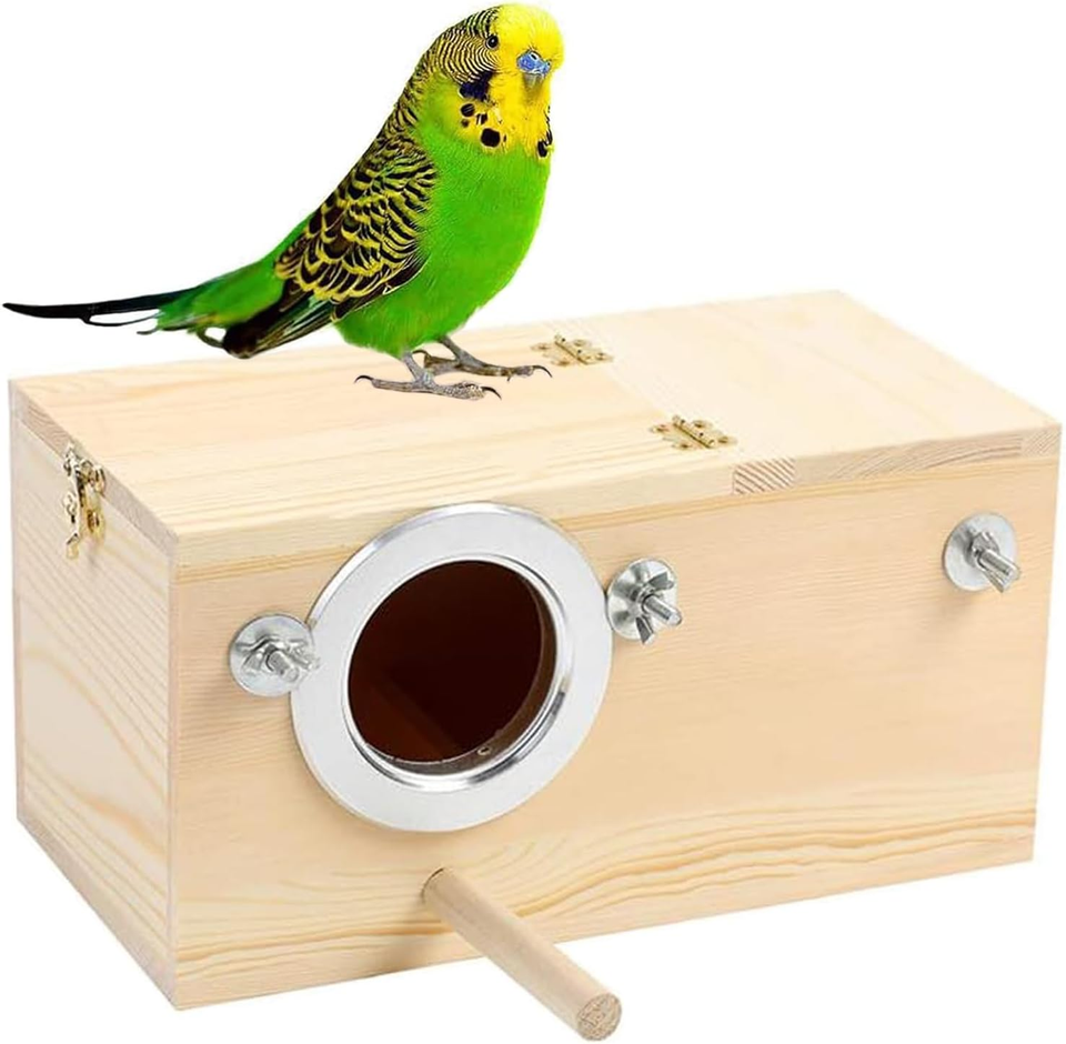 Parakeet Nesting Box Natural Wood Bird Nest Breeding Box Cage ...