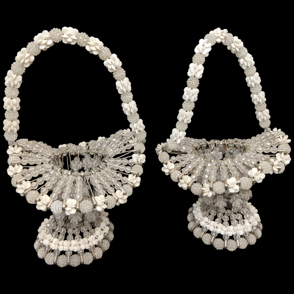 Handmade Safety Pin Bead Basket White Clear Pair Vtg Wedding Easter Set ...