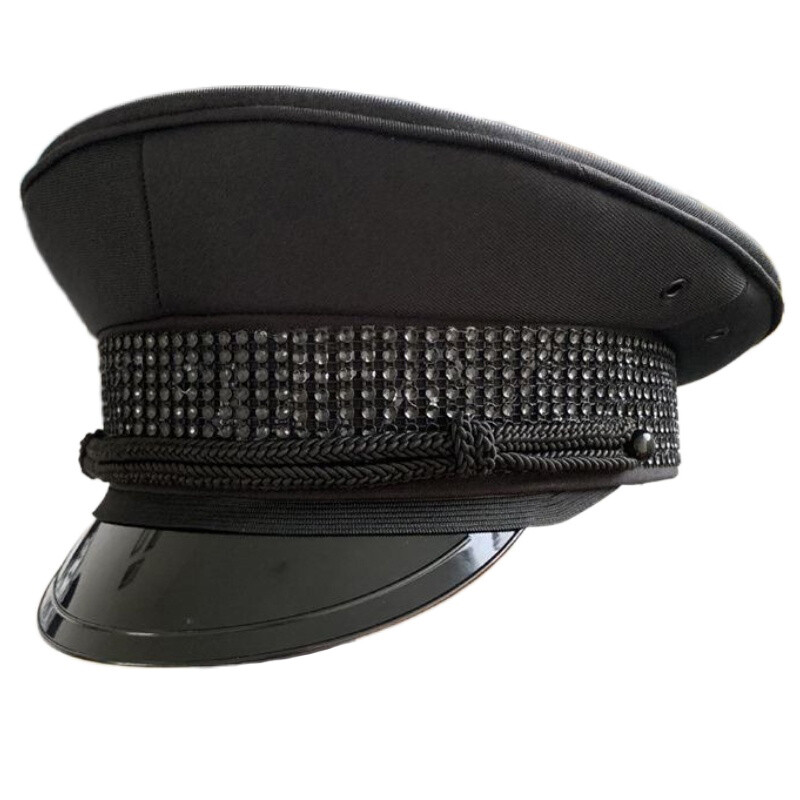 Unisex Army Captain Hat Rhinestone Fancy Dress Cap Police Military ...