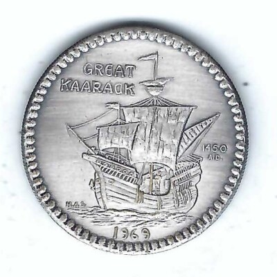 1969 KREWE POSEIDON H. ALVIN SHARPE KAARACK SAIL SHIP BOAT COIN MEDAL ...