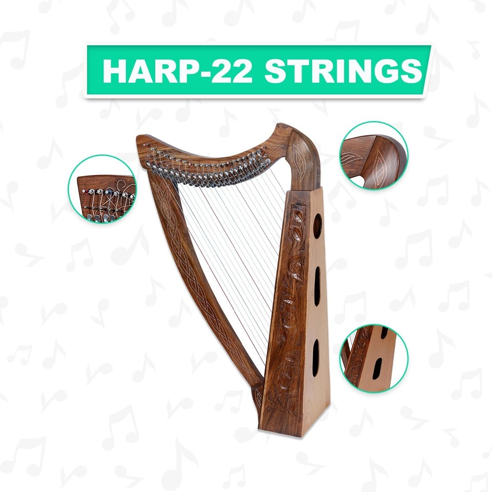 Irish Celtic Lever Harp 22 Strings Mahogany Wood w/ Gig Bag, Extra ...