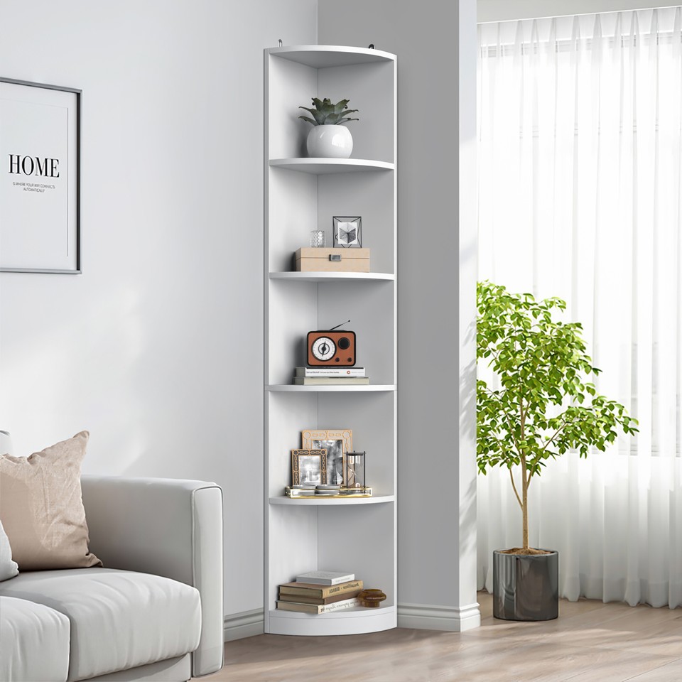 5-Tier LED Corner Shelf 71" Tall Wood Bookcase Bookshelf Open Storage ...