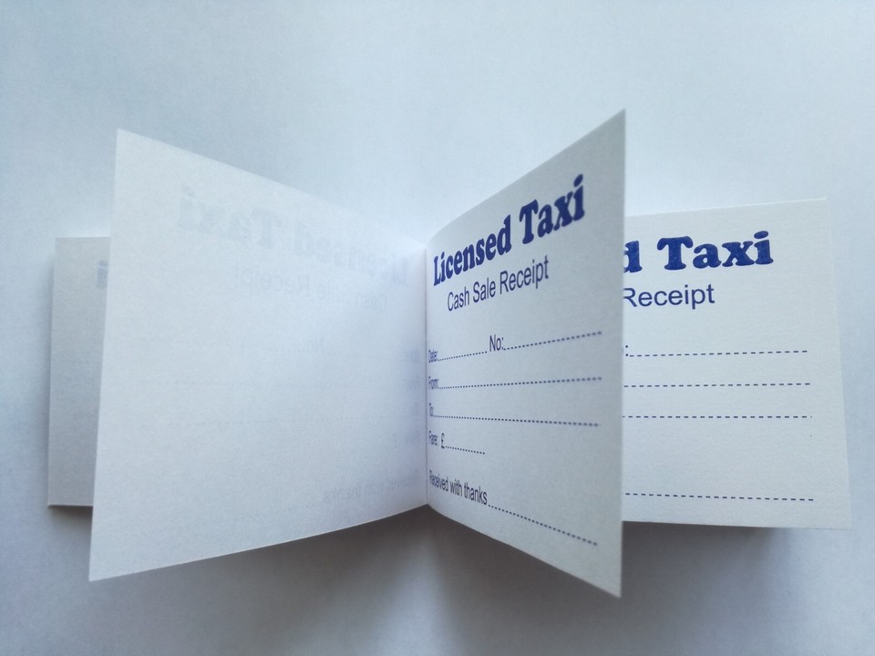 Taxi Licensed Receipt Minicab 100 SHEETS PER PAD HIGH QUALITY WHITE ...