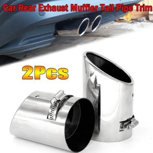 2pcs Universal Car Steel Chrome Exhaust Rear Tail Dual Muffler Tip Pipe ...
