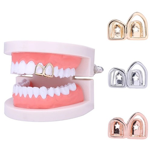 Double Open Face Single Grillz 14k Gold Plated Teeth Upper Top or Lower ...