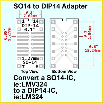 SO14 to 14-pin DIP 14 IC Adapter SO SO-14 DIP-14 PCB Converter DIP14 ...